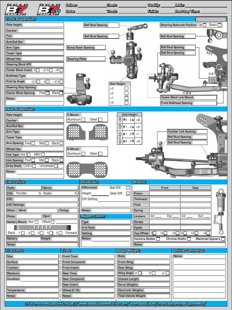 RC10B7 Editable Setup Sheet | PDF | Steering | Axle