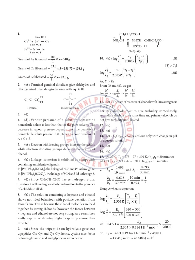XII-A,A1&A2-REV-3-CHEM-9.12.25-SET-3-KEY | PDF | Chemical Reactions ...