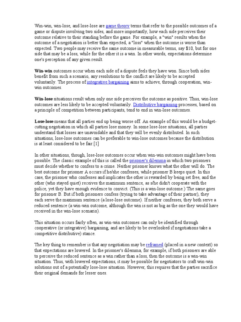 Win Win, Win Lose, And Lose Lose | Bargaining | Negotiation