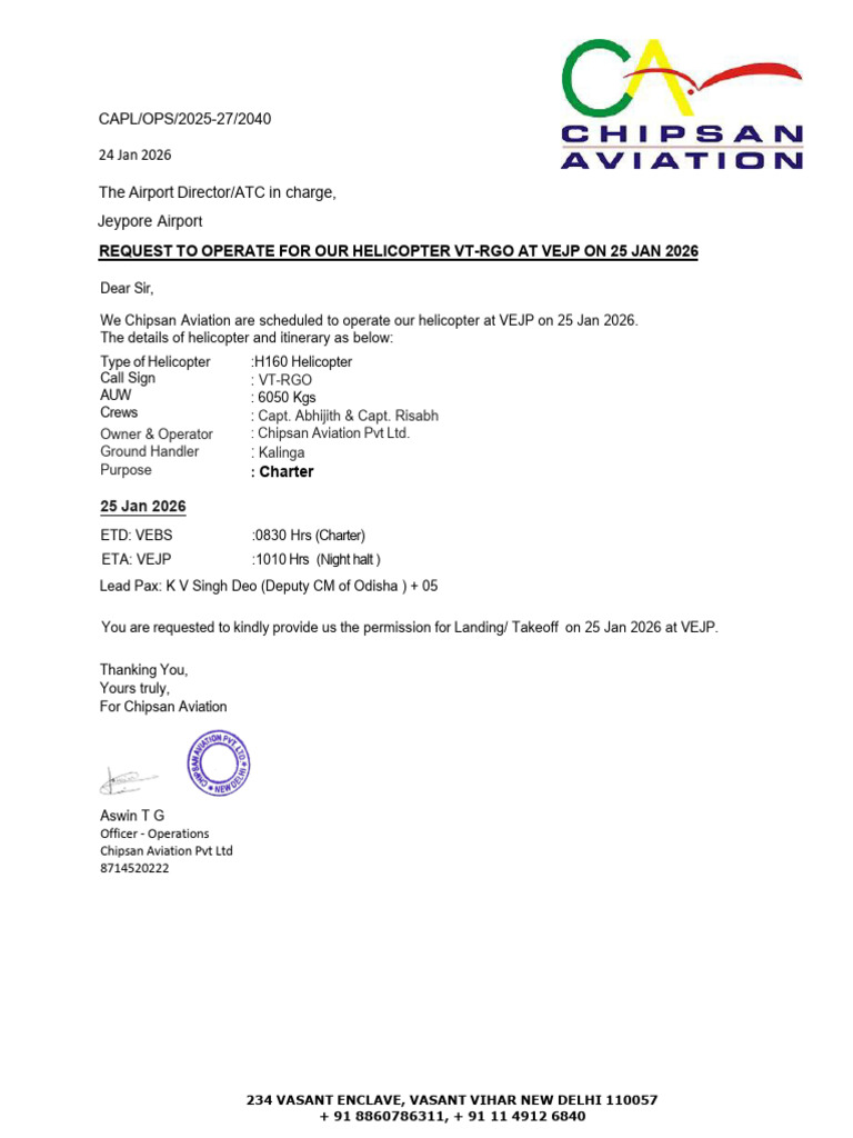 Request Letter Vejp Airport Rgo 25 Jan 2025 | PDF
