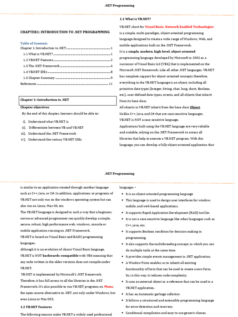 Chapter1 Intro To DotNET Programming | PDF | Integrated Development ...
