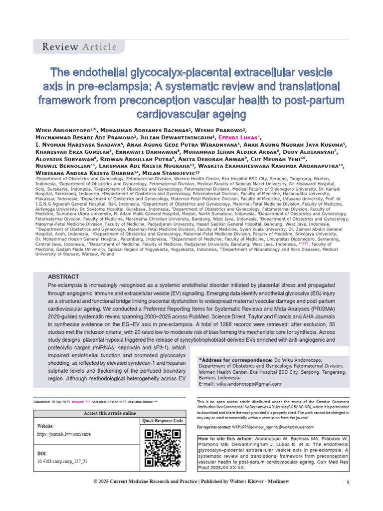 CMRP 2005 Endothelial Glycocalyx Placental Extracellular Axis in ...