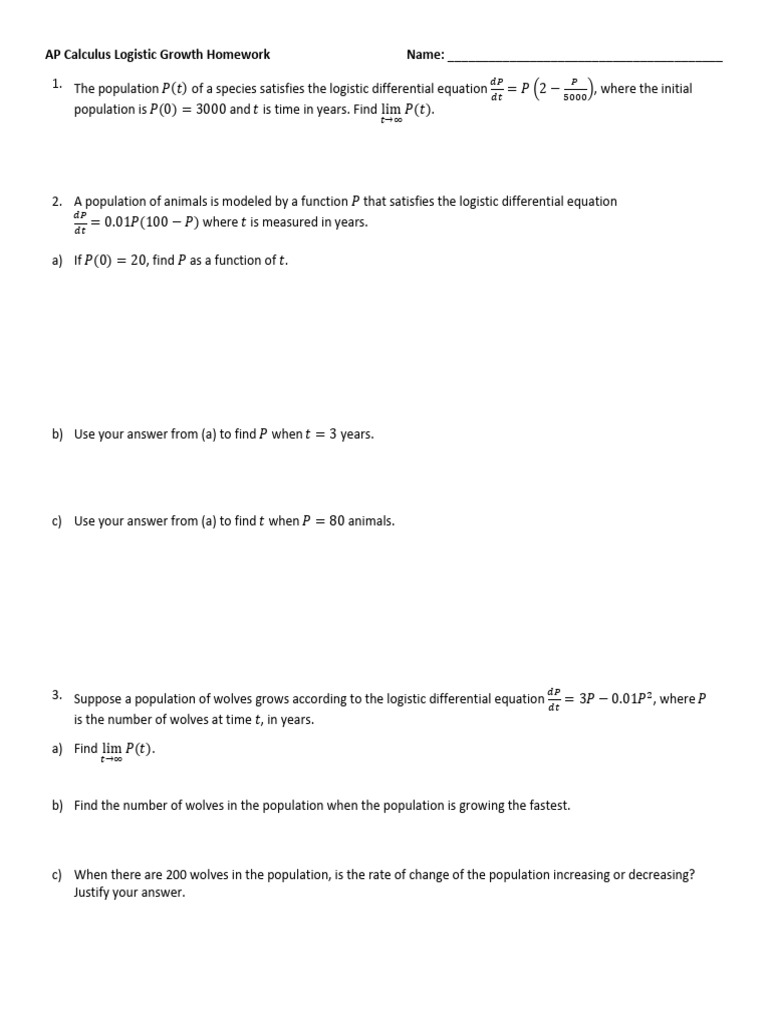 Unit 2 Lesson 6 Logistic Growth HW | PDF | Differential Calculus ...