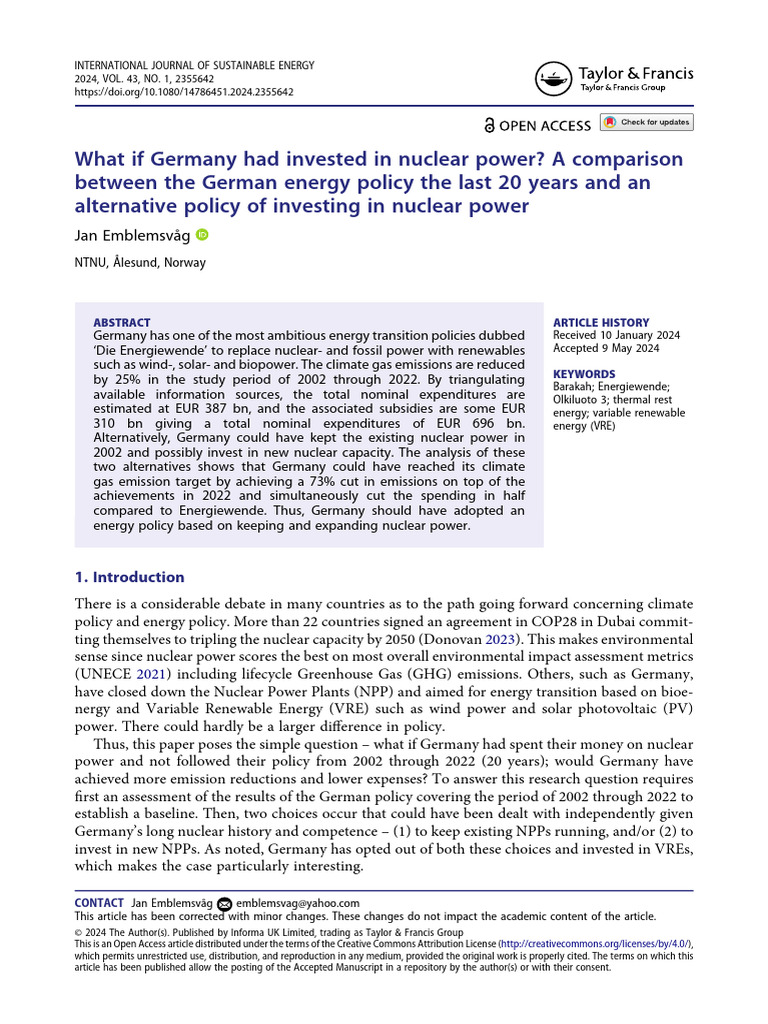 What If Germany Had Invested in Nuclear Power A Comparison Between The ...