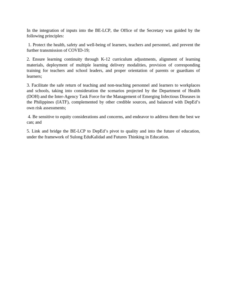 Basic Education Learning Continuity Plan | PDF