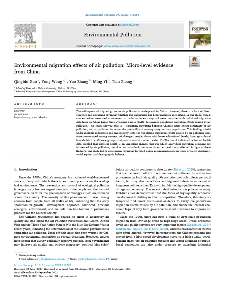 Environmental Migration Effects of Air Pollution Micro 2022 ...