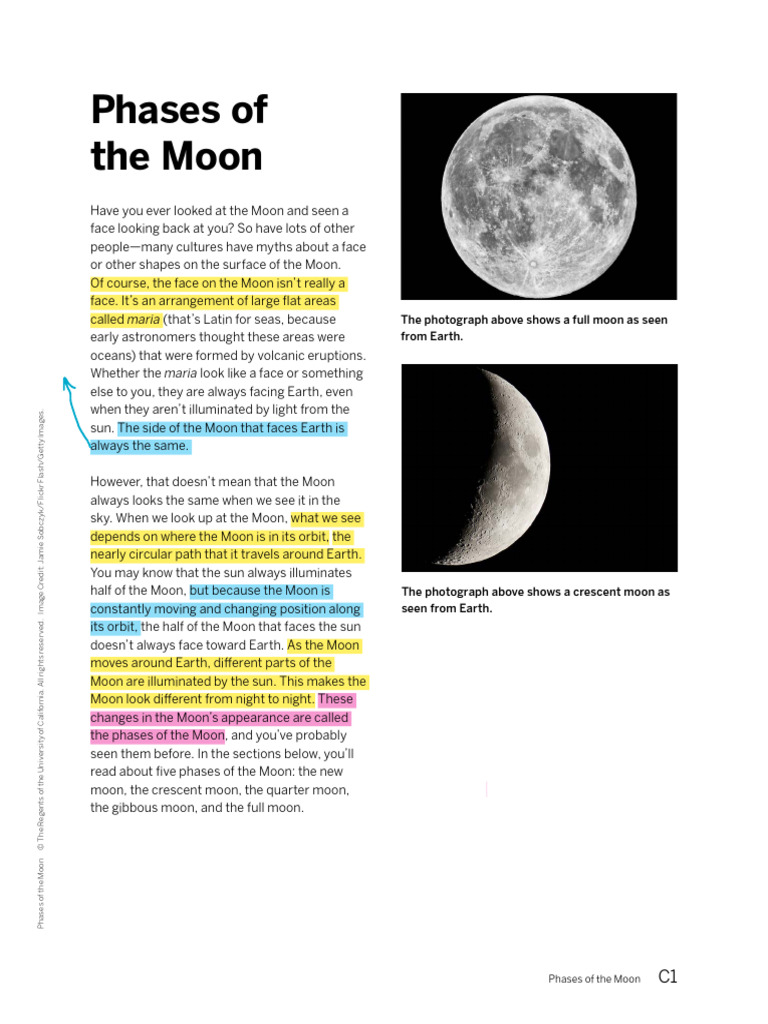 Printable Article Phases of The Moon | PDF | Moon | Planetary Science