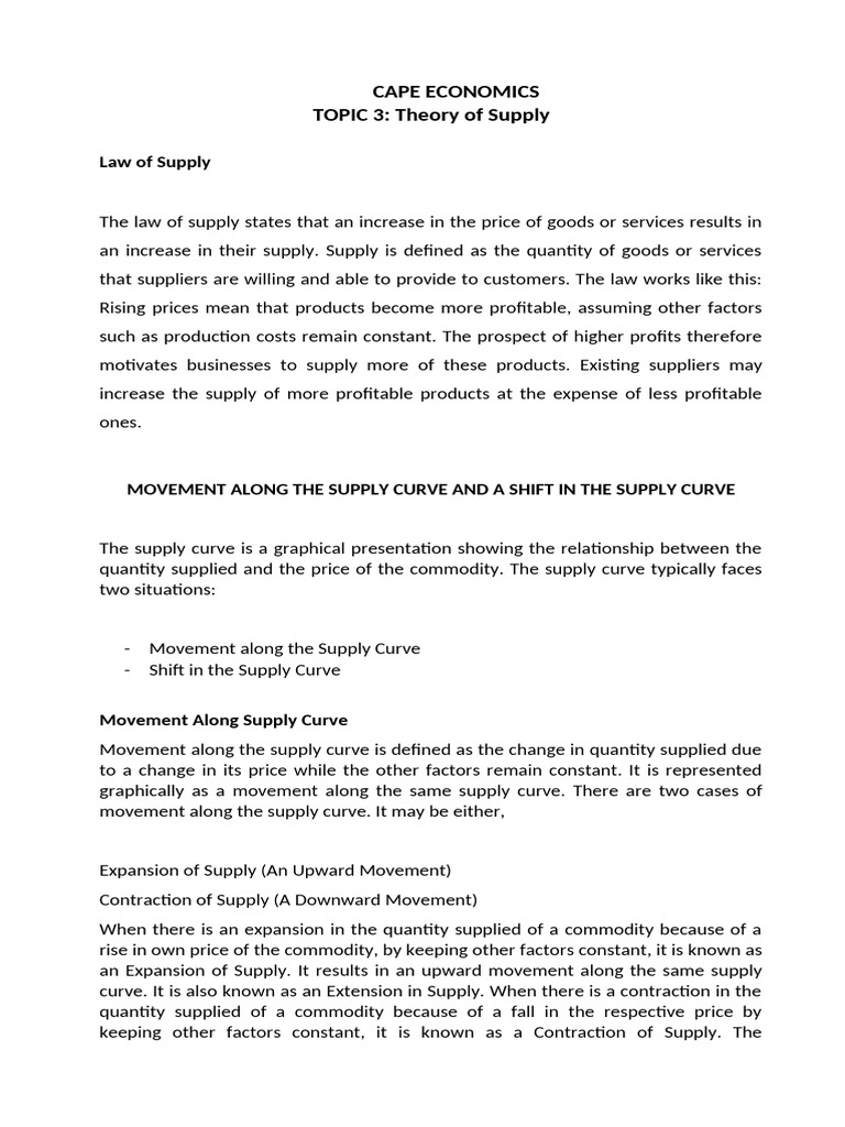 MODULE 1-TOPIC 3 - Theory of SUPPLY | PDF | Supply (Economics) | Price ...