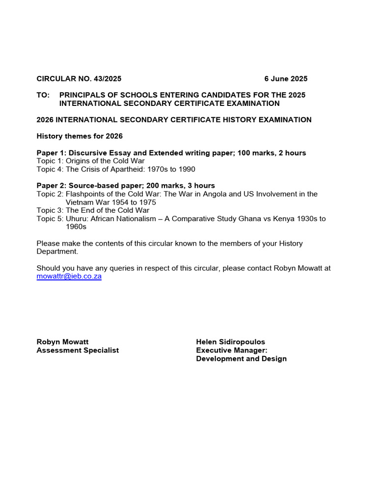ISC Circular History Themes 2026 | PDF