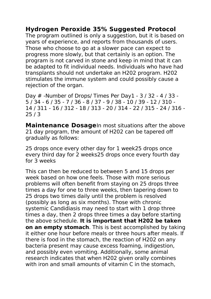 Hydrogen Peroxide 35% Suggested Protocol | Hydrogen Peroxide | Nausea