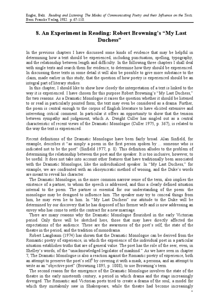An Experiment in Reading - Robert Browning's "My Last Duchess" | PDF ...