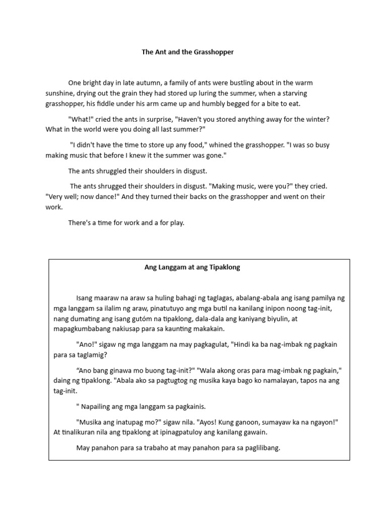 The Ant and The Grasshopper | PDF