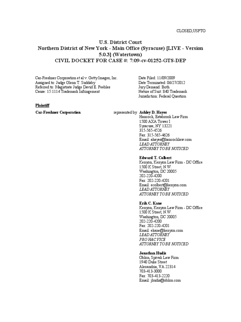 Car-Freshner, Corp. v. Getty Images, Inc., 7-09-CV-01252-GTS-DEP (N.D.N ...
