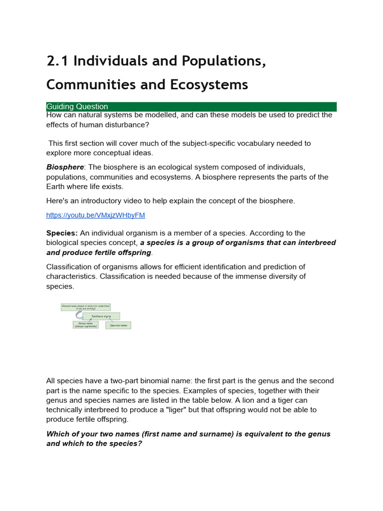 2.1 Individuals and Populations, Communities and Ecosystems | PDF ...