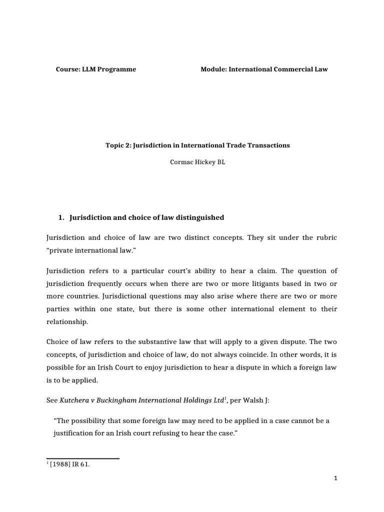 Topic 2 Jurisdiction Notes | PDF | Jurisdiction | Tort