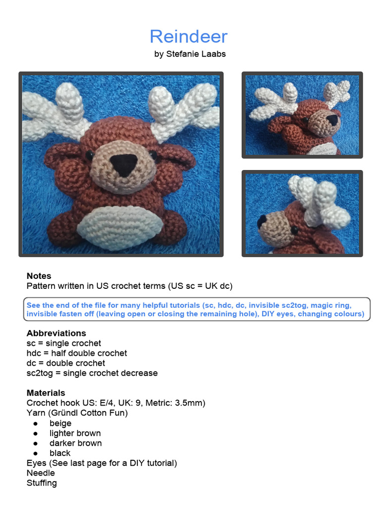 Rudy The Reindeer Pattern | PDF | Crochet | Surgical Suture
