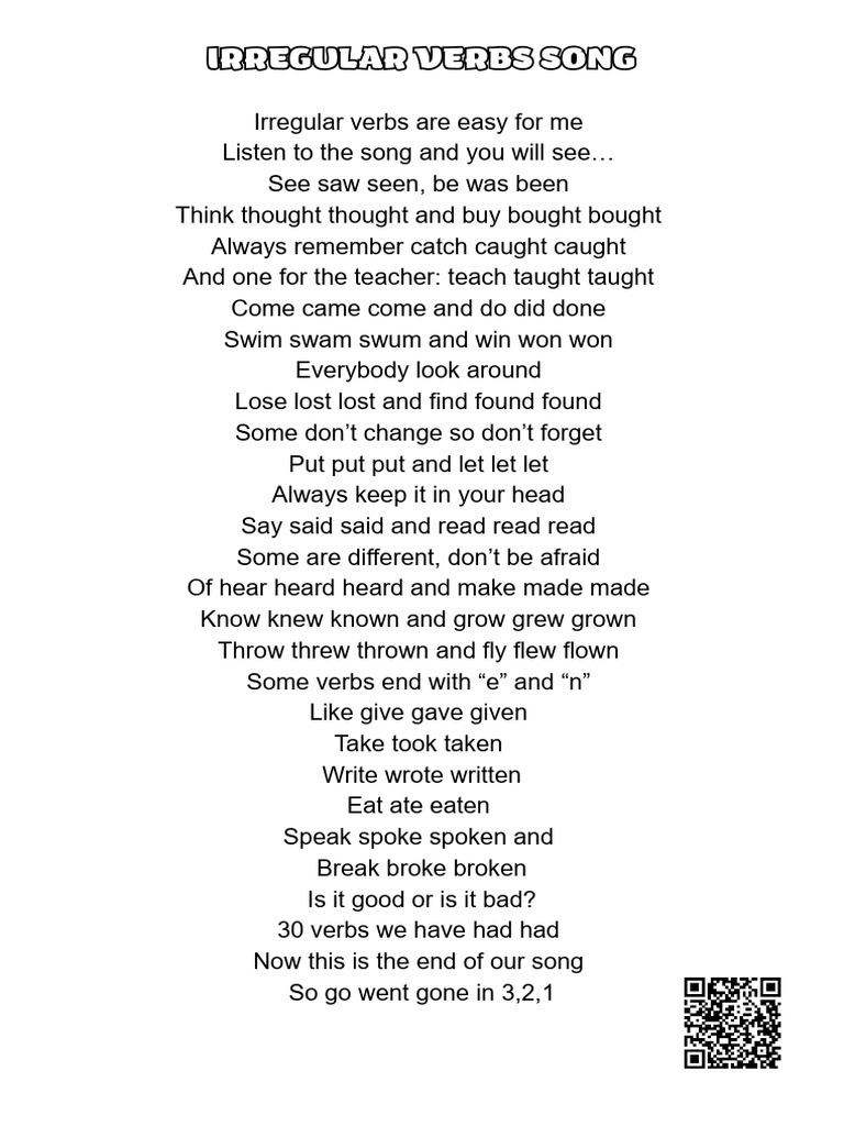Irregular Verbs Song | PDF