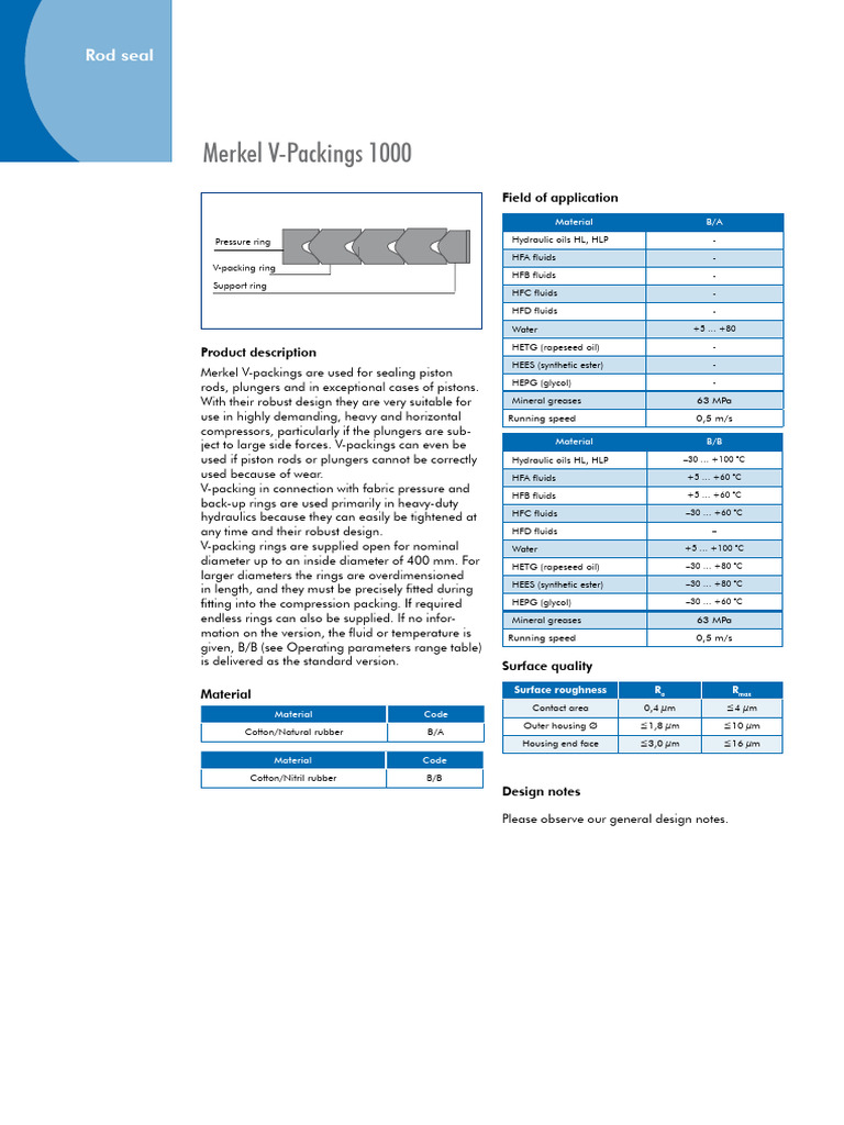 Merkel v-Packings 1000 Engl | PDF | Piston | Mechanical Engineering