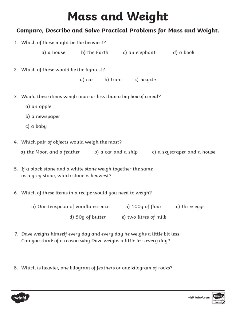 Mass Vs Weight Worksheet | PDF