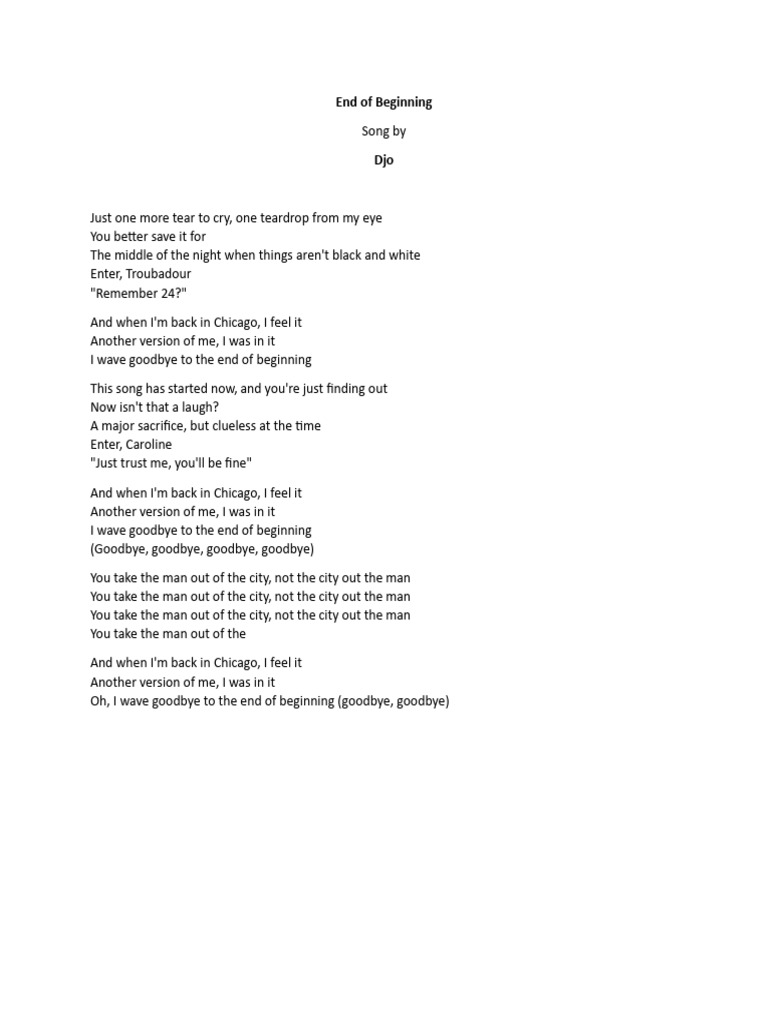 End of Beginning Lyrics | PDF