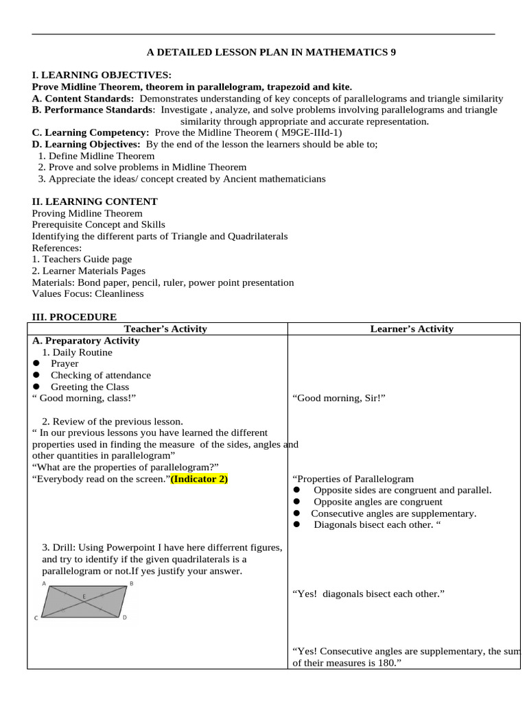 Detailed Lesson Plan in Mathematics | PDF | Triangle | Euclid