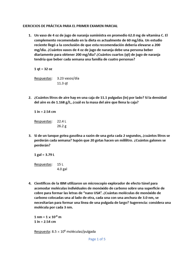 Ejercicios Practica 1er Parcial | PDF | Metanol | Compuestos químicos