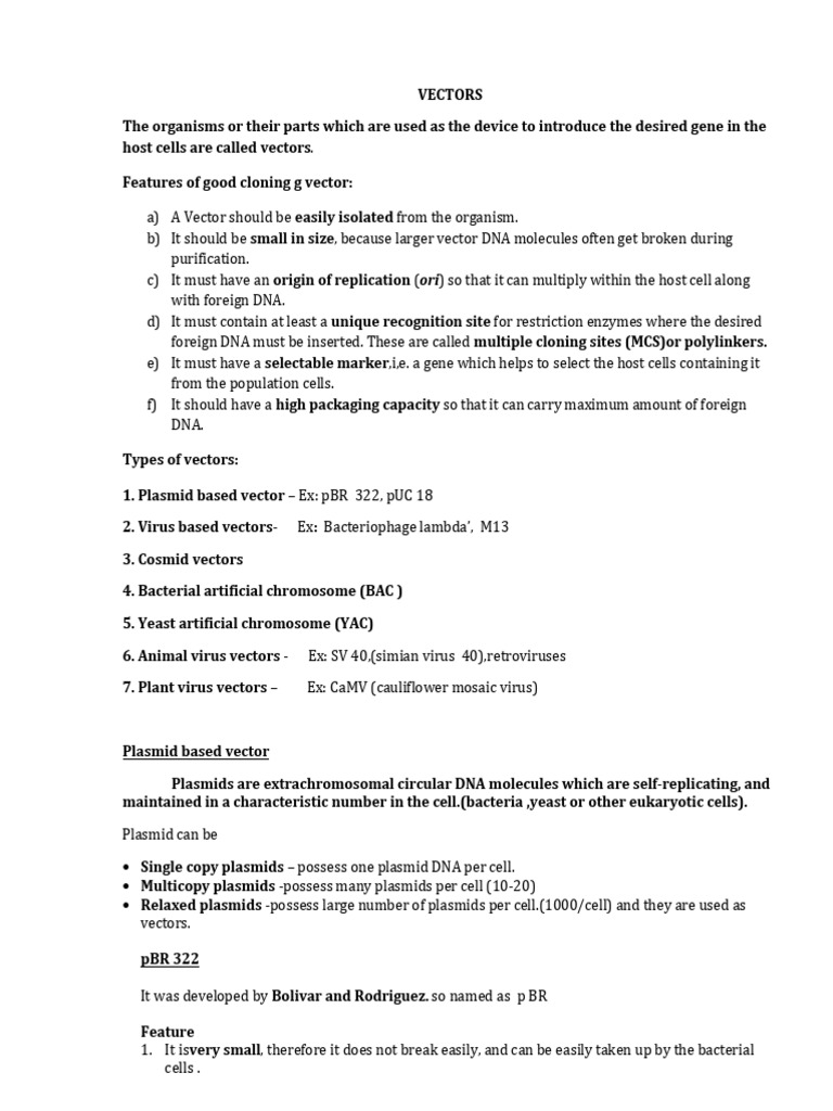 Gene Cloning Notes Correct 1 | PDF | Vector (Molecular Biology) | Cell ...