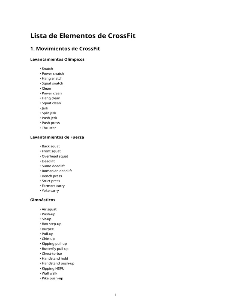 Lista Crossfit Elementos | PDF