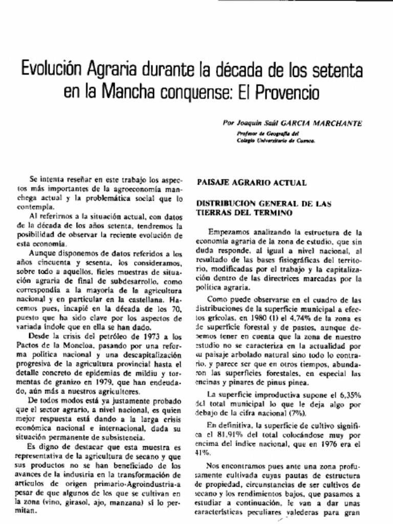 Evolucion Agraria Durante Los 60 en El Provencio | PDF