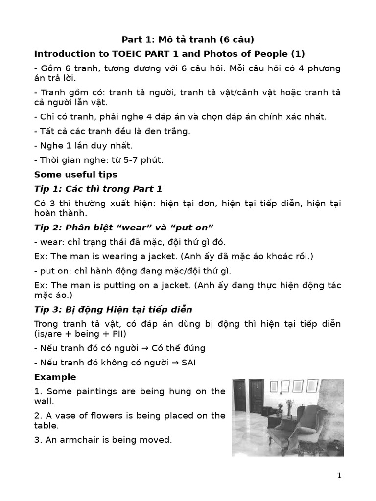 Introduction To TOEIC PART 1 and Photos of People | PDF