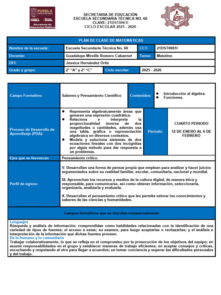 PLANEACIÓN TÉCNICA 60_ CUARTO PERIODO | PDF | Red eléctrica | Ecuaciones