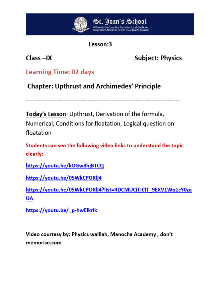 IX Physics Lesson3 Upthrust Part1 | PDF | Buoyancy | Density