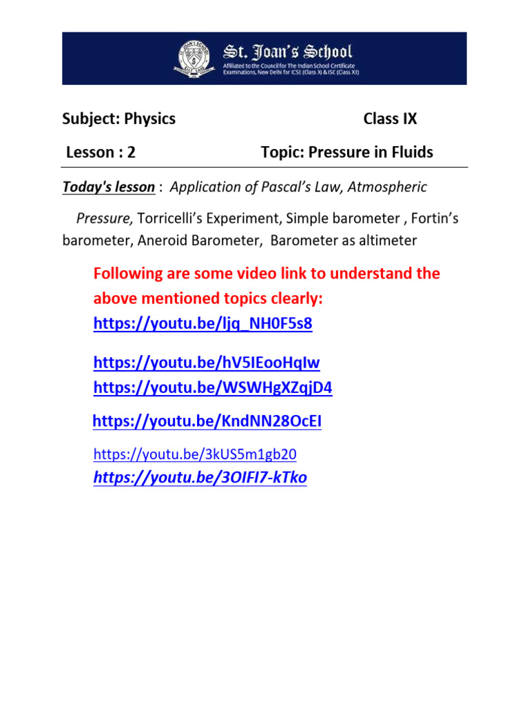 IX Physics Lesson2 Pressure Part2 | PDF | Pressure | Atmospheric Pressure