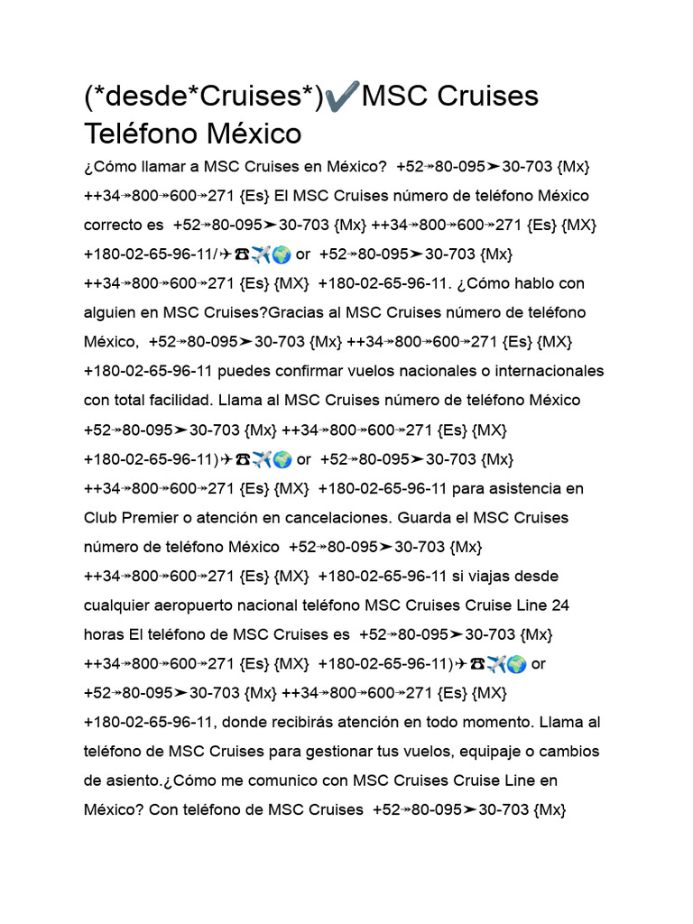 MSC Cruises Teléfono México | PDF