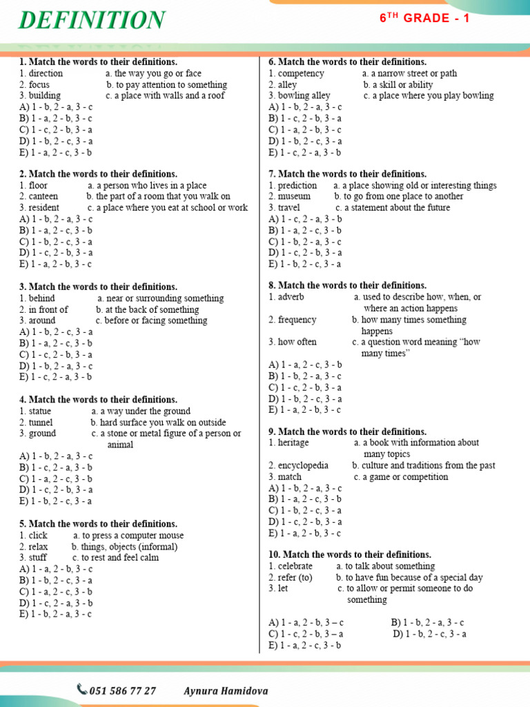 6 Ci Sinif WORD DEFINITION-1-2026 | PDF