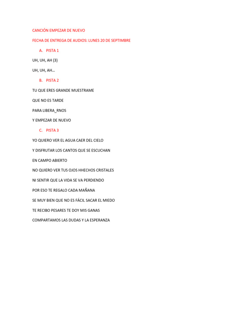 Canción Empezar de Nuevo | PDF