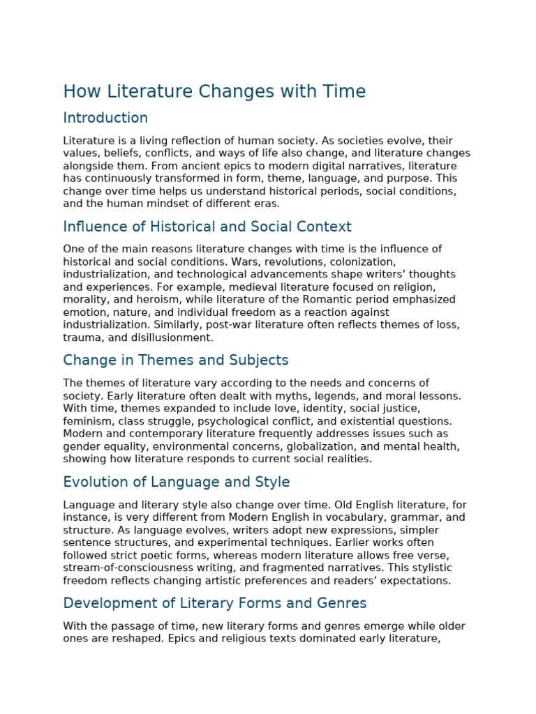 How Literature Changes With Time | PDF | Genre | Novels