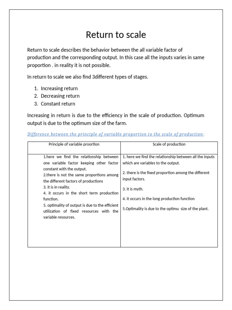Return To Scale | PDF
