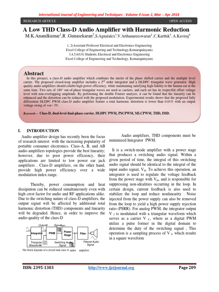 A Low THD Class D Audio Amplifier With H | PDF | Amplifier | Power Inverter