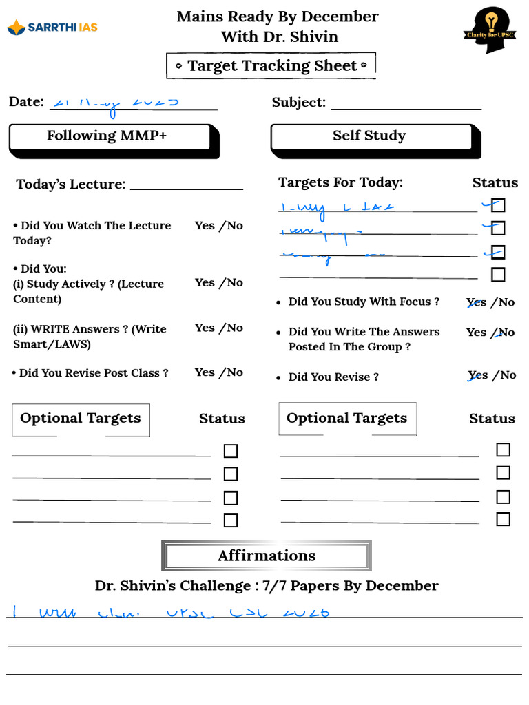 Target Tracking Sheet - Mains Ready by December | PDF