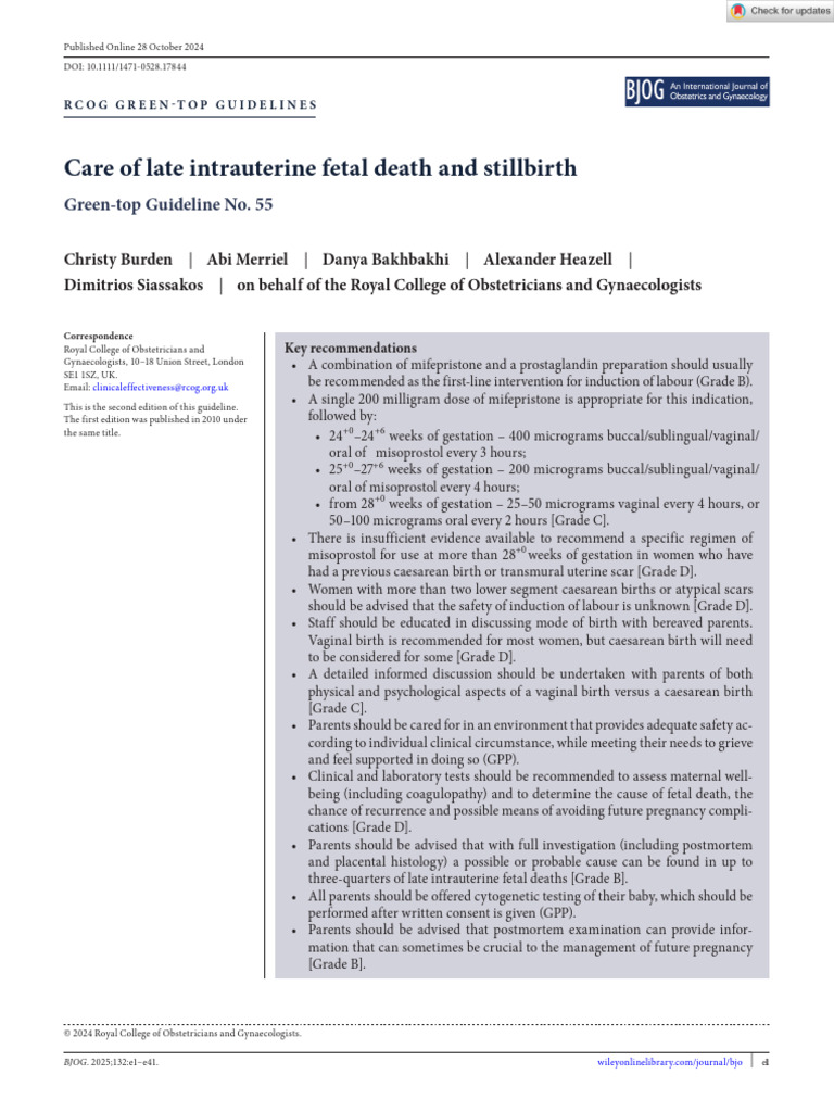 Care of Late Intrauterine Fetal Death and Stillbirth | PDF | Human ...