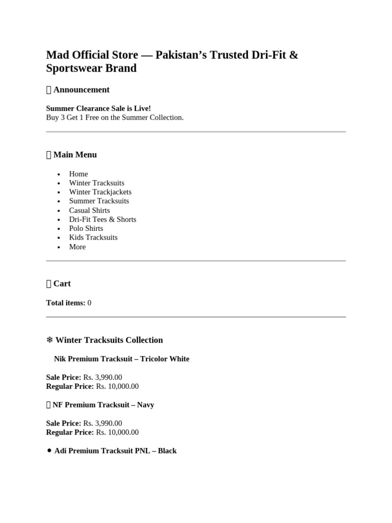 Mad Official Store Website Data | PDF