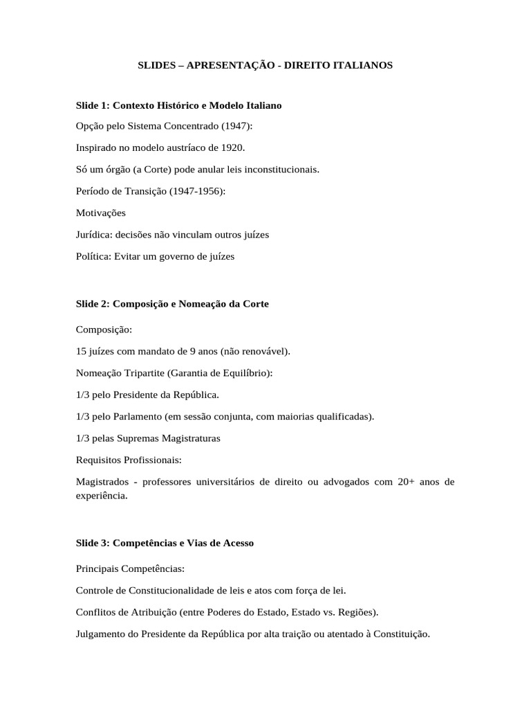 Slides – Apresentação - Direito Italiano | PDF