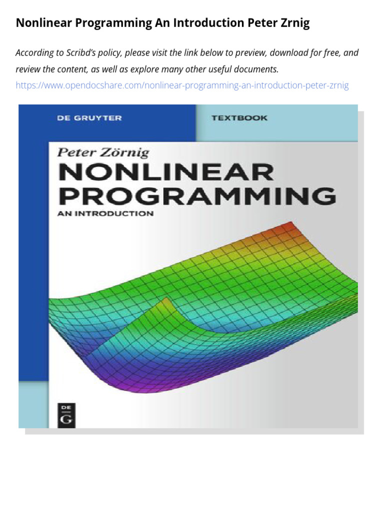 Nonlinear Programming An Introduction Peter Zrnig | PDF | Matrix (Mathematics) | Mathematical ...
