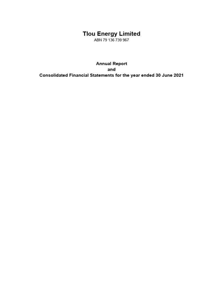 Tlou Energy Limited 2021 Annual Report | PDF | Economies