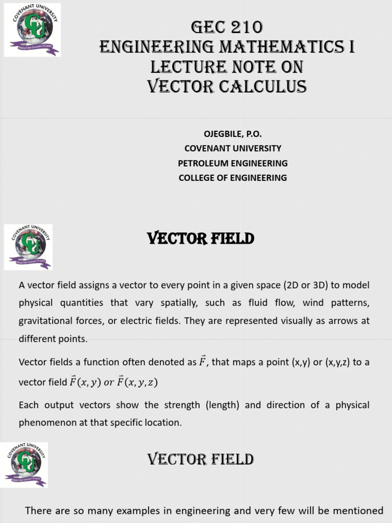 Gec 210 Vector Calculus Lecture Note i | PDF | Euclidean Vector ...