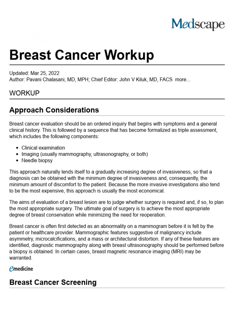 Breast Cancer Workup: Approach Considerations, BR | PDF | Mammography ...