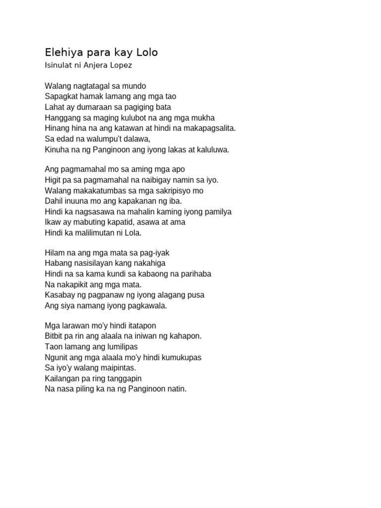 Elehiya para Kay Lolo | PDF