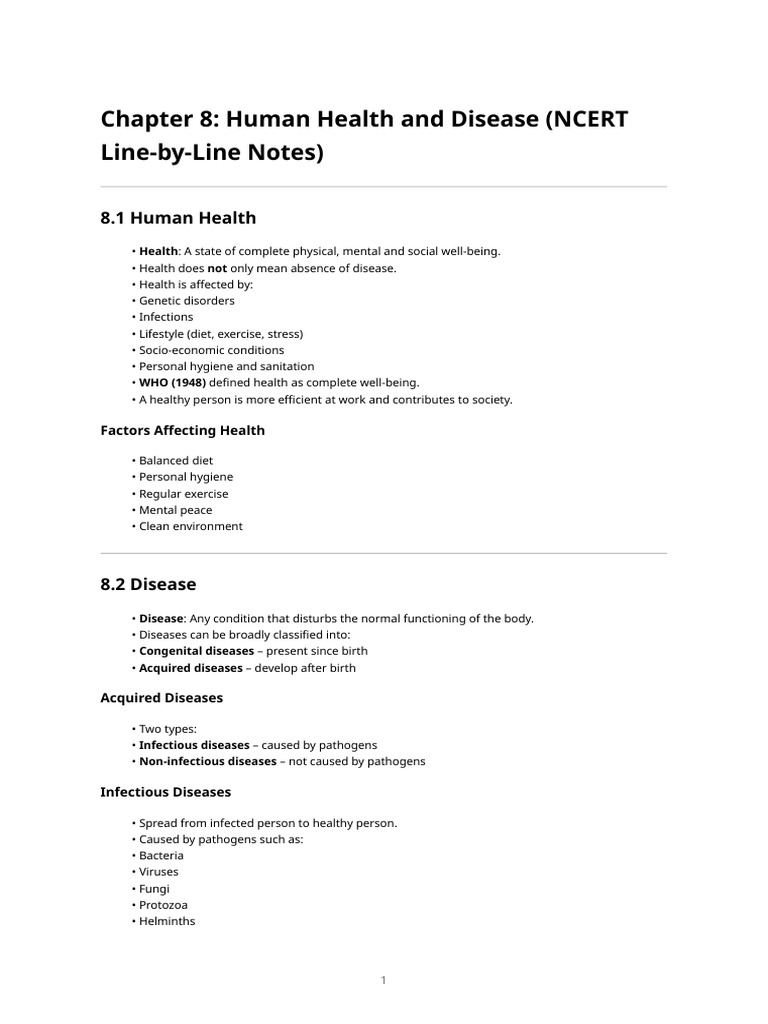 Class 12 Biology Chapter 8 - Human Health and Disease (Ncert Line-By ...