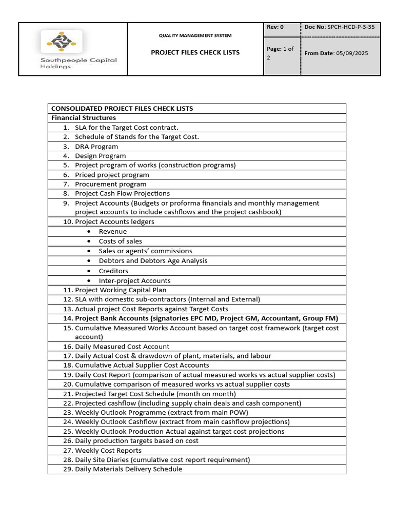 CONSOLIDATED PROJECT CHECK LIST FILES | PDF | Cost | Economies